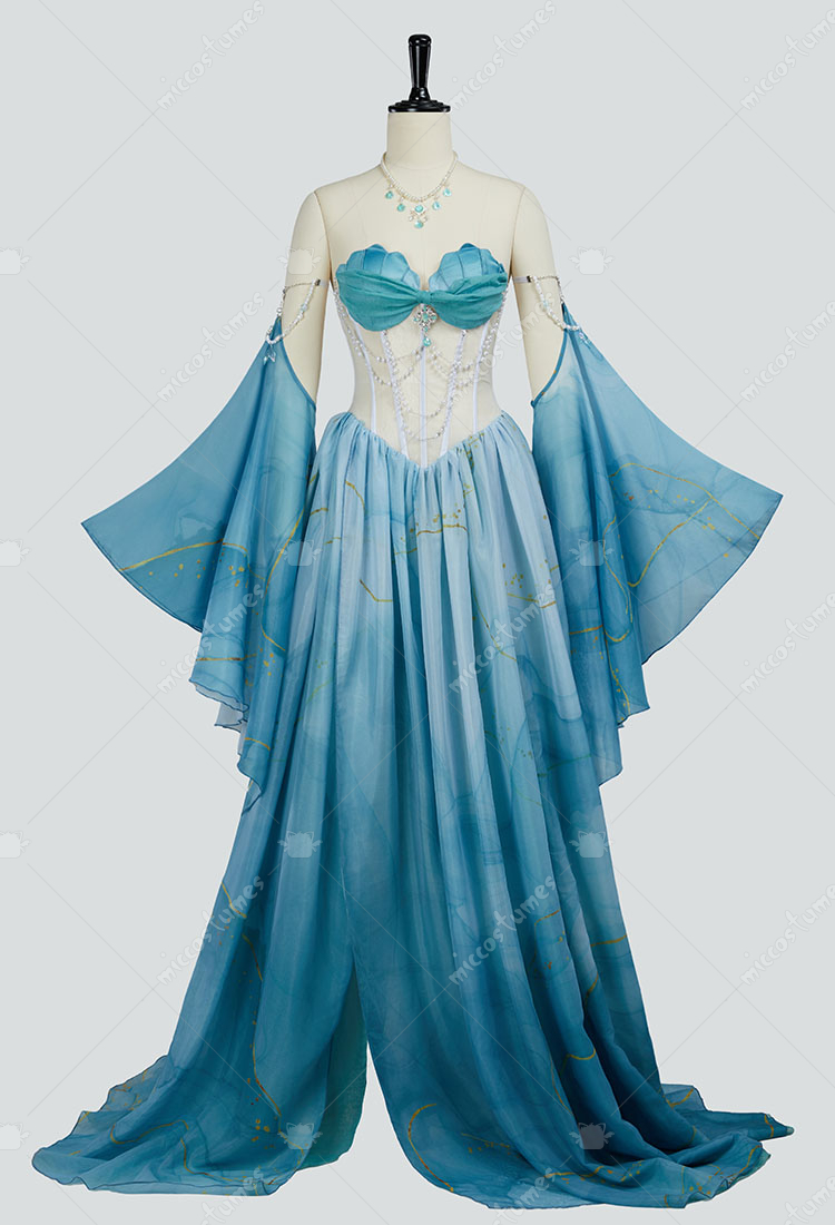 Women Medieval Mermaid Dress - Renaissance Vintage Blue Gradient Dress ...