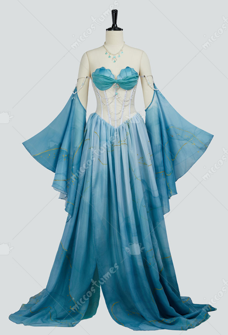 Women Medieval Mermaid Dress - Renaissance Vintage Blue Gradient Dress ...