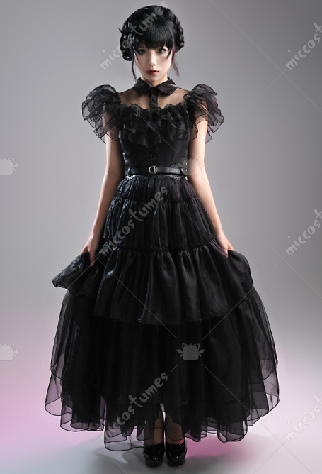 Wednesday Costume Long Party Formal Dress with Belts - The Addams ...
