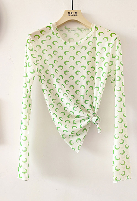 Women Mesh Tops - Moon Print Slim Stretch Long Sleeve Comfort Tee | Top ...