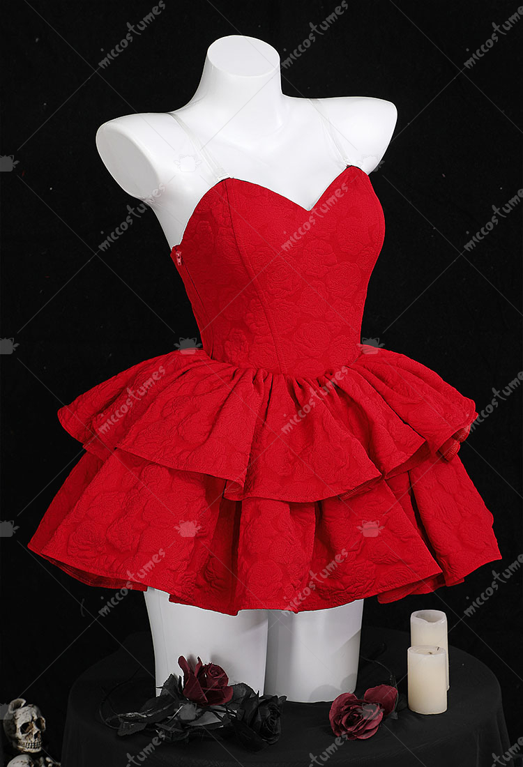 Women Mima Costume- Red Strapless Tube Dress with Headband with Thigh ...