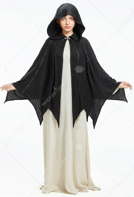 Renaissance Knitted Bat Shape Hooded Cloak - Halloween Black Cape | Top ...