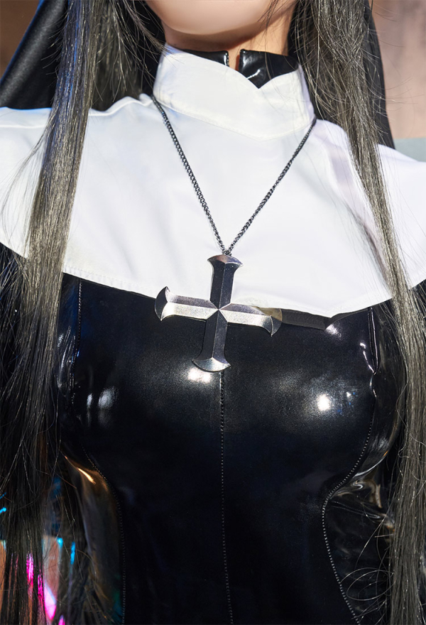 Latex Sisters Sexy Lingerie Set - Halloween Black Nun Costume Bodysuit ...