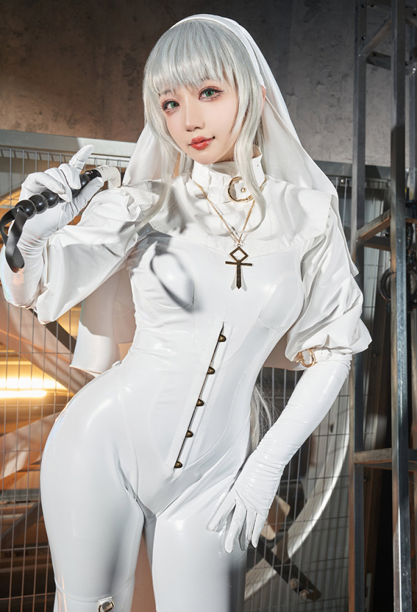 Latex Sisters Sexy Lingerie Set - Halloween White Nun Costume Bodysuit ...