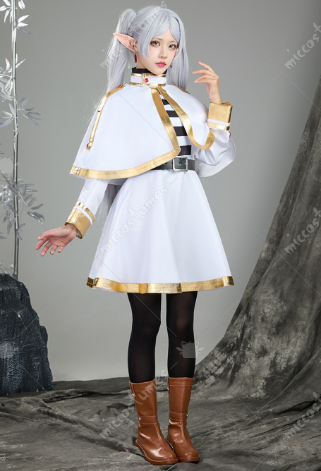 Women Frieren Costume - Dress and Cloak with Belt and Elf Ears Anime ...
