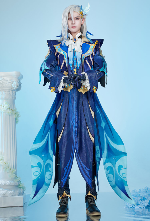 Neuvillette Costume Long Robe and Trousers with Long Shawl and Gloves Genshin Impact Cosplay Top Quality Outfits for Sale