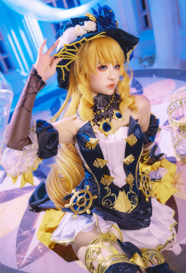 Navia Cosplay Dress and Shorts with Hat and Thigh Socks - Genshin ...