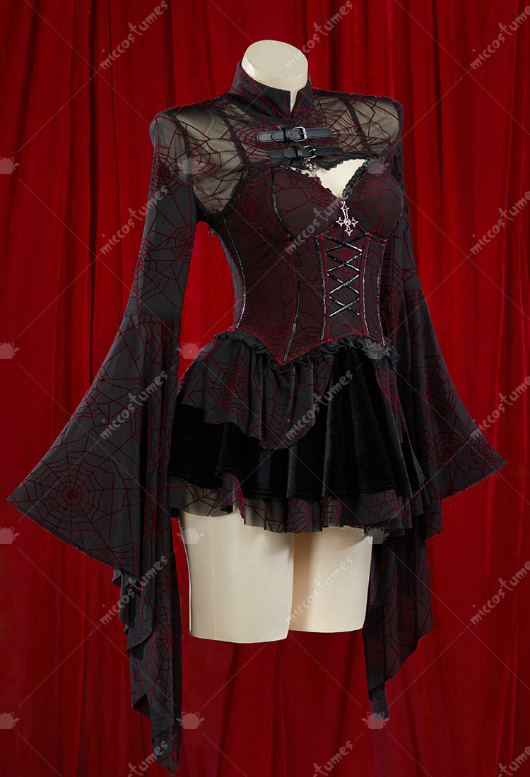 Gothic Black and Red Vampire Corset Dress Set - Halloween Cosplay | Top ...