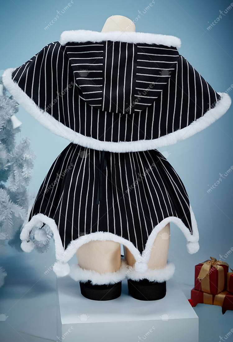 Skeleton Style Gothic Costume - Striped Dress with Cloak and Sleeves ...