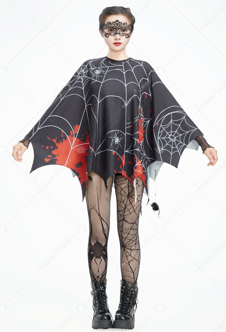 Gothic Spider Web Pattern Cloak Irregular Cape - Halloween Costumes ...