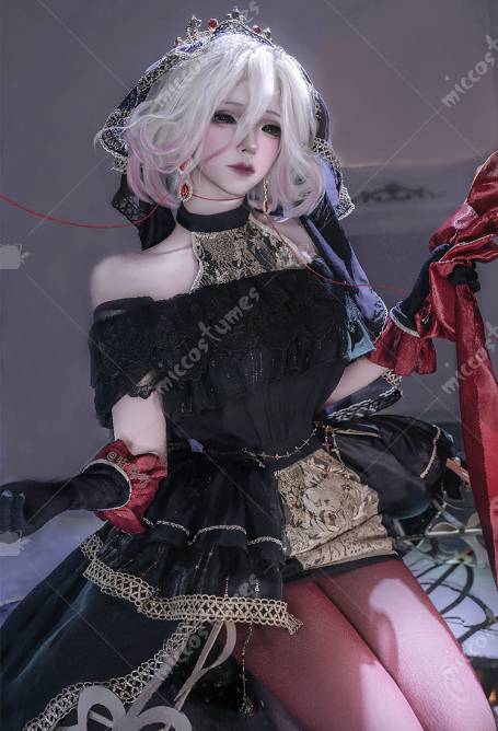 Women Mary Bloody Queen Costume - Black Dress Suit with Veil Pantyhose ...