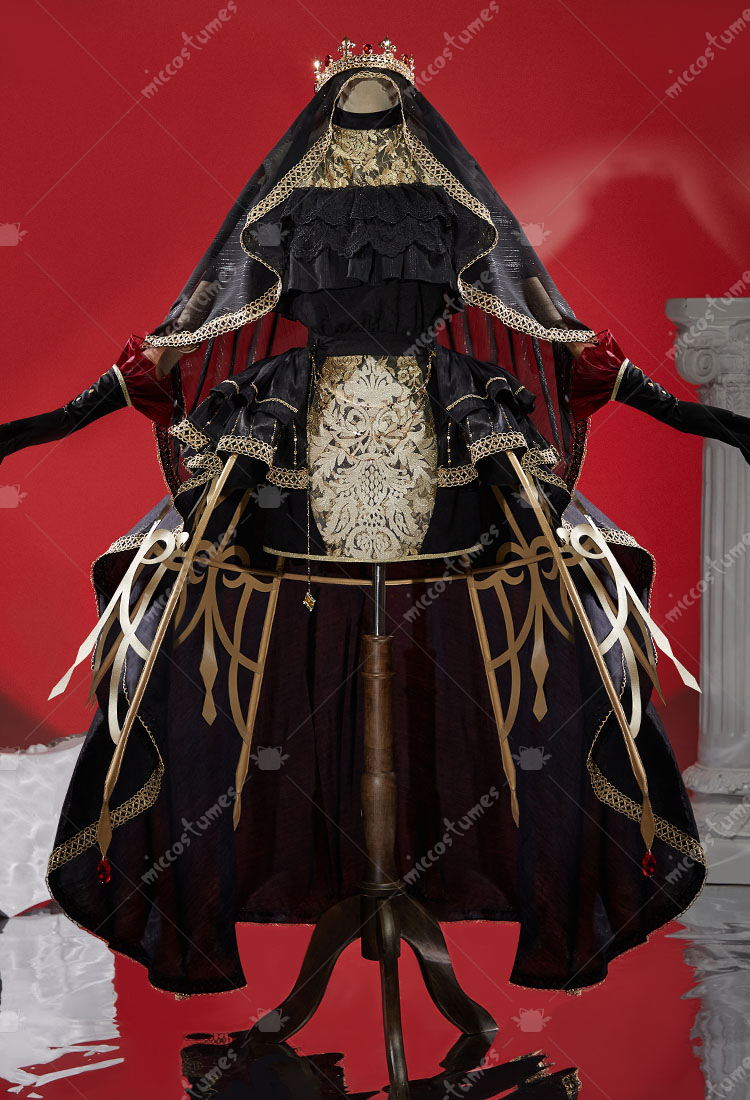 Women Mary Bloody Queen Costume - Black Dress Suit with Veil Pantyhose ...