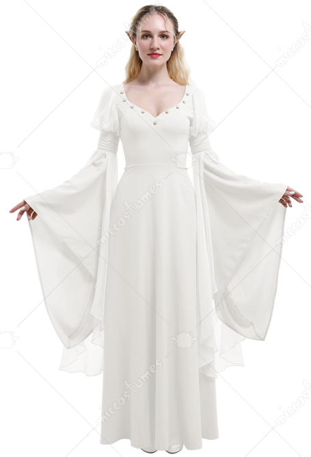 Women Medieval Renaissance Costume - Fairy Elf Wide-sleeved Dress ...