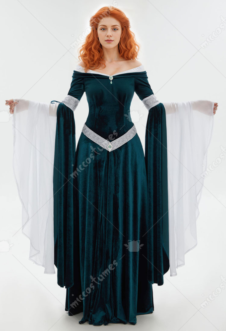 Women Medieval Renaissance Costume - Elf Style Off Shoulder Green ...