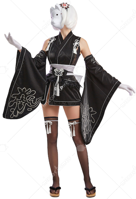 NieR:Automata 2B Kimono Cosplay - Kleid Maske Stirnband Handschuhe Socken Set Cosplay Kostüm ...