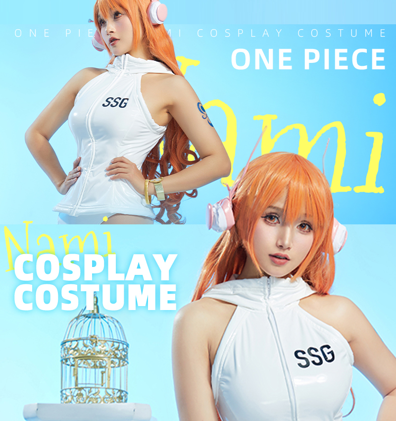 Women Nami Costume- Egghead Hooded Vest and Panty with Waist Bag Bracelet OP Cosplay | Top ...
