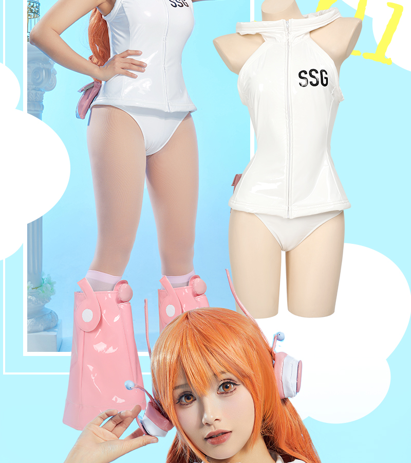 Women Nami Costume- Egghead Hooded Vest and Panty with Waist Bag Bracelet OP Cosplay | Top ...