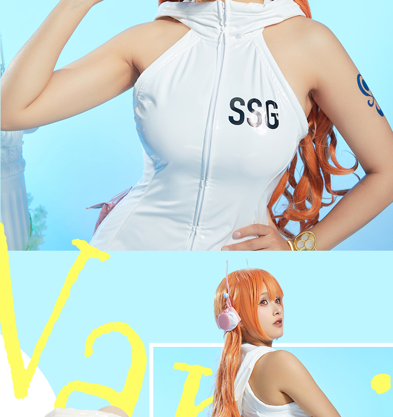 Women Nami Costume- Egghead Hooded Vest and Panty with Waist Bag Bracelet OP Cosplay | Top ...