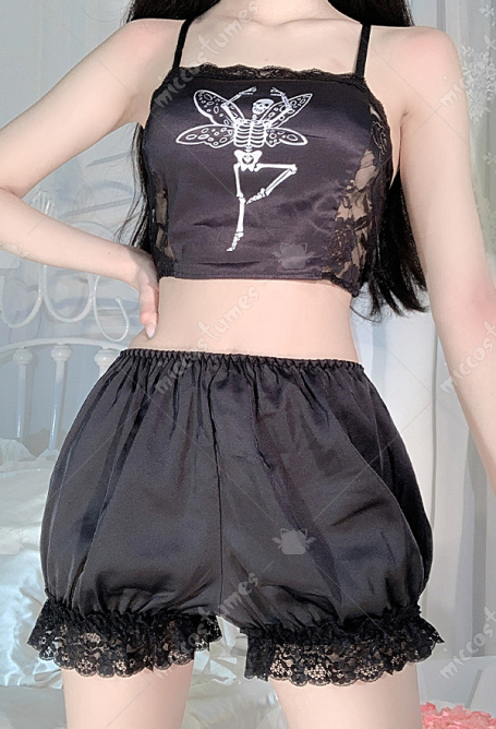 Sexy Sleepwear - Gothic Skull Lace Cami Top and Shorts Two-piece ...