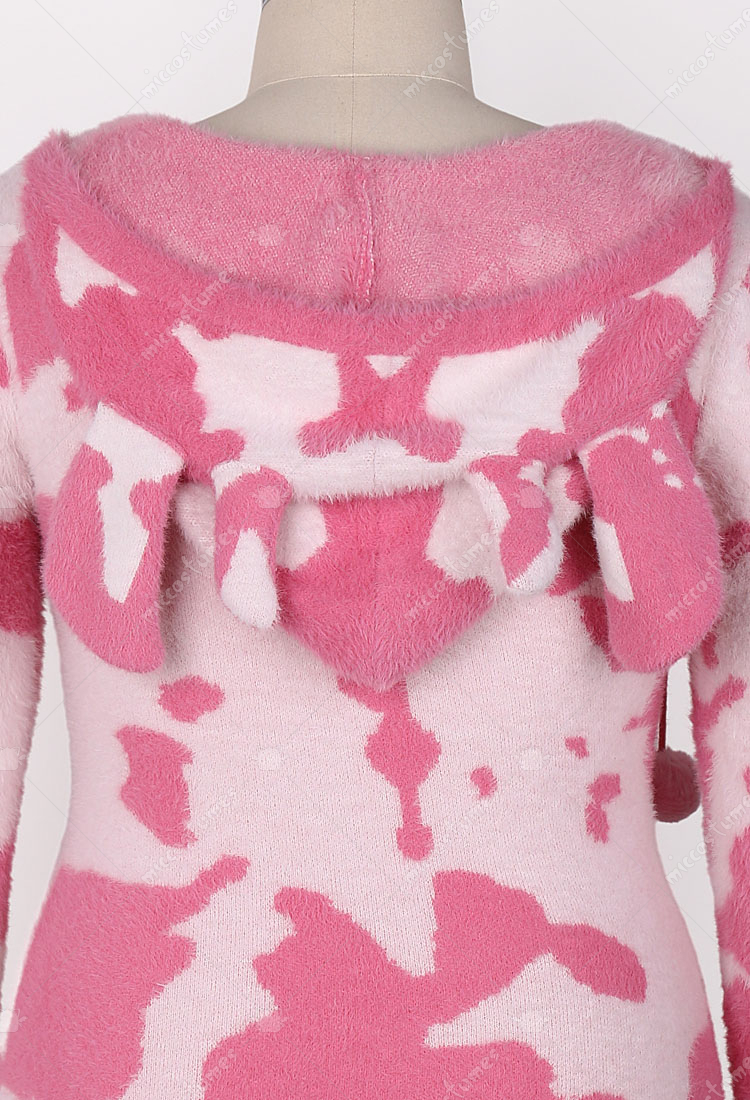 Plus Size Pink Milk Cow Pattern Fluffy Bodycon Romper - Sexy Lingerie ...