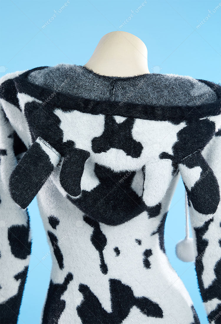 Fluffy Homewear Bodycon Romper - Cow Pattern Hooded Bodysuit | Top ...