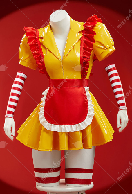 Maid Uniform Waitress Sexy Lingerie - Yellow Dress with Red Apron and ...