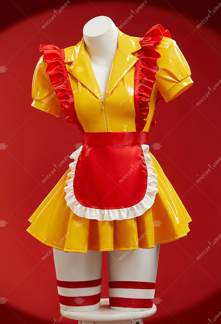 Maid Uniform Waitress Sexy Lingerie - Yellow Dress with Red Apron and ...