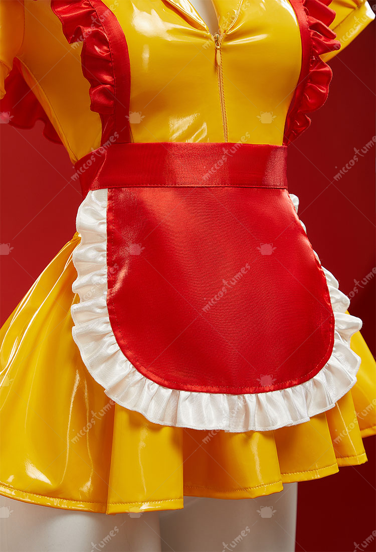 Maid Uniform Waitress Sexy Lingerie - Yellow Dress with Red Apron and ...