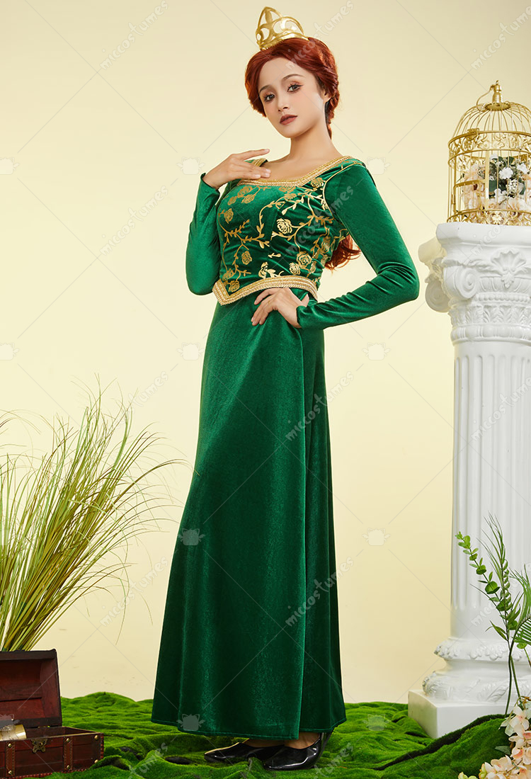 Women Fiona Costume Vintage Green Dress - Square Neck Slim Dress and ...