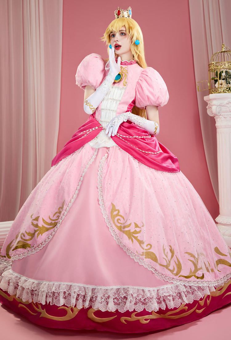 Girl Peach Costume - Dress with Apron and Waist Chain Game Cosplay ...