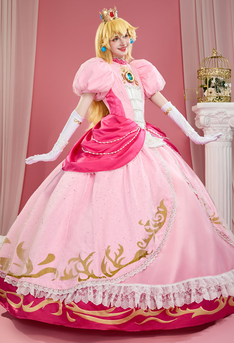 Girl Peach Costume - Dress with Apron and Waist Chain Game Cosplay ...