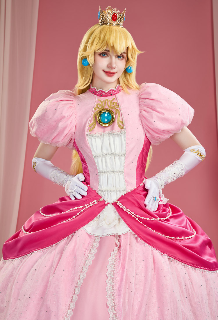 Girl Peach Costume - Dress with Apron and Waist Chain Game Cosplay ...
