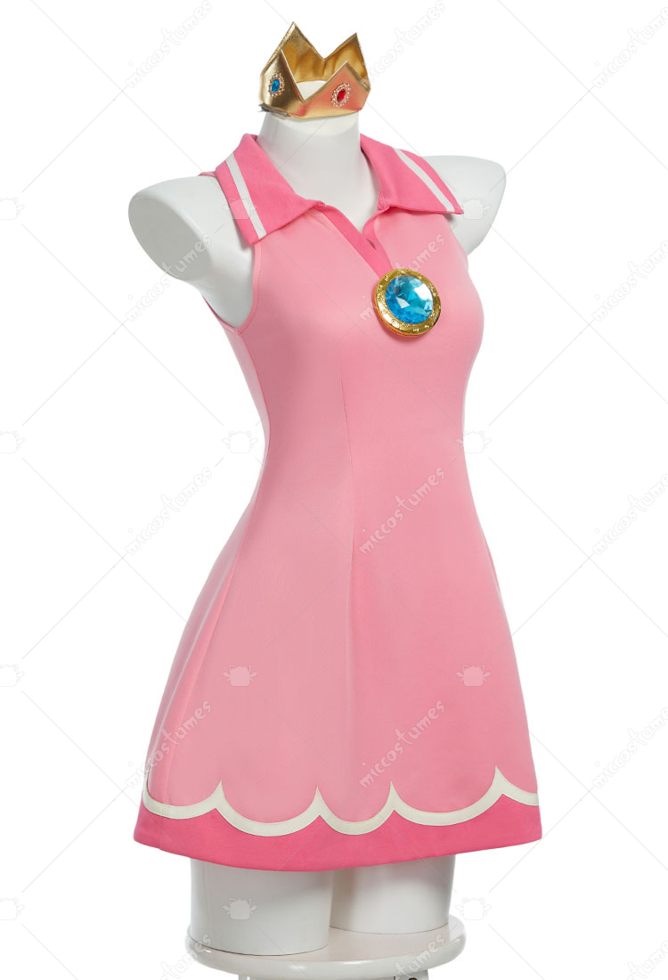 Women Princess Peach Costume - Tennis Dress with Crown Earrings Game ...