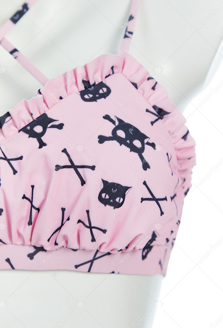 Halloween Pink Cat Skull Two-piece Swimsuit - Gothic Swimsuits for ...