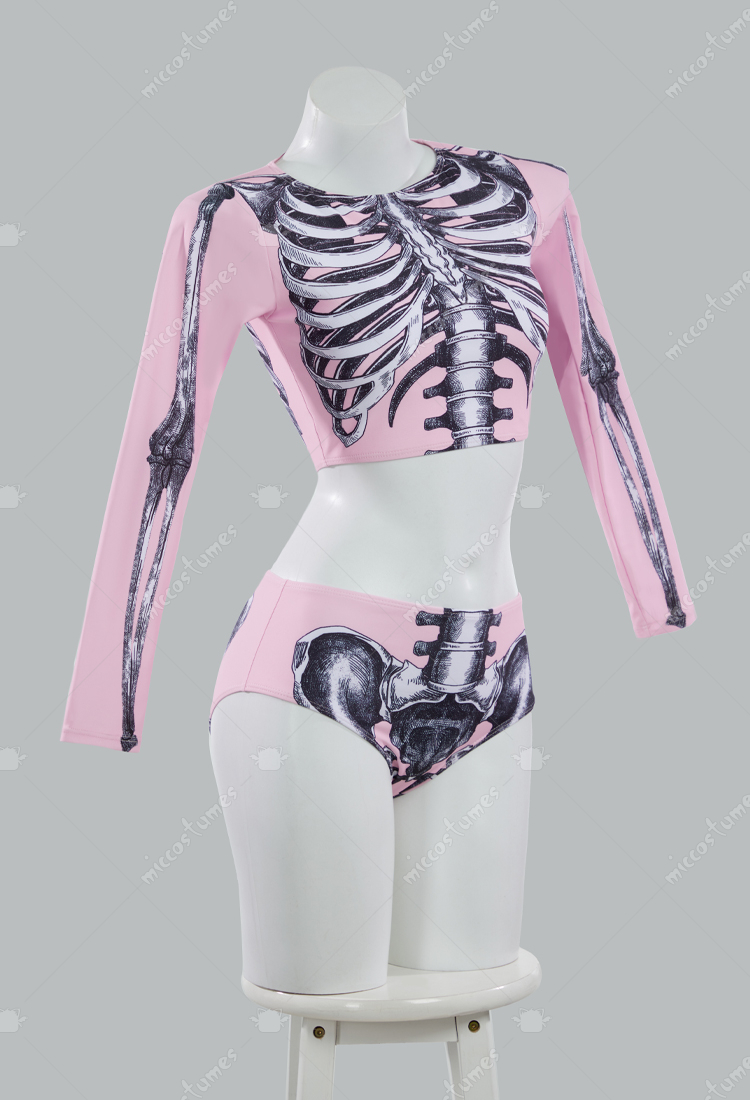 Halloween Pink Skull Pattern Two-Piece Swimsuit - Gothic Long Sleeve ...