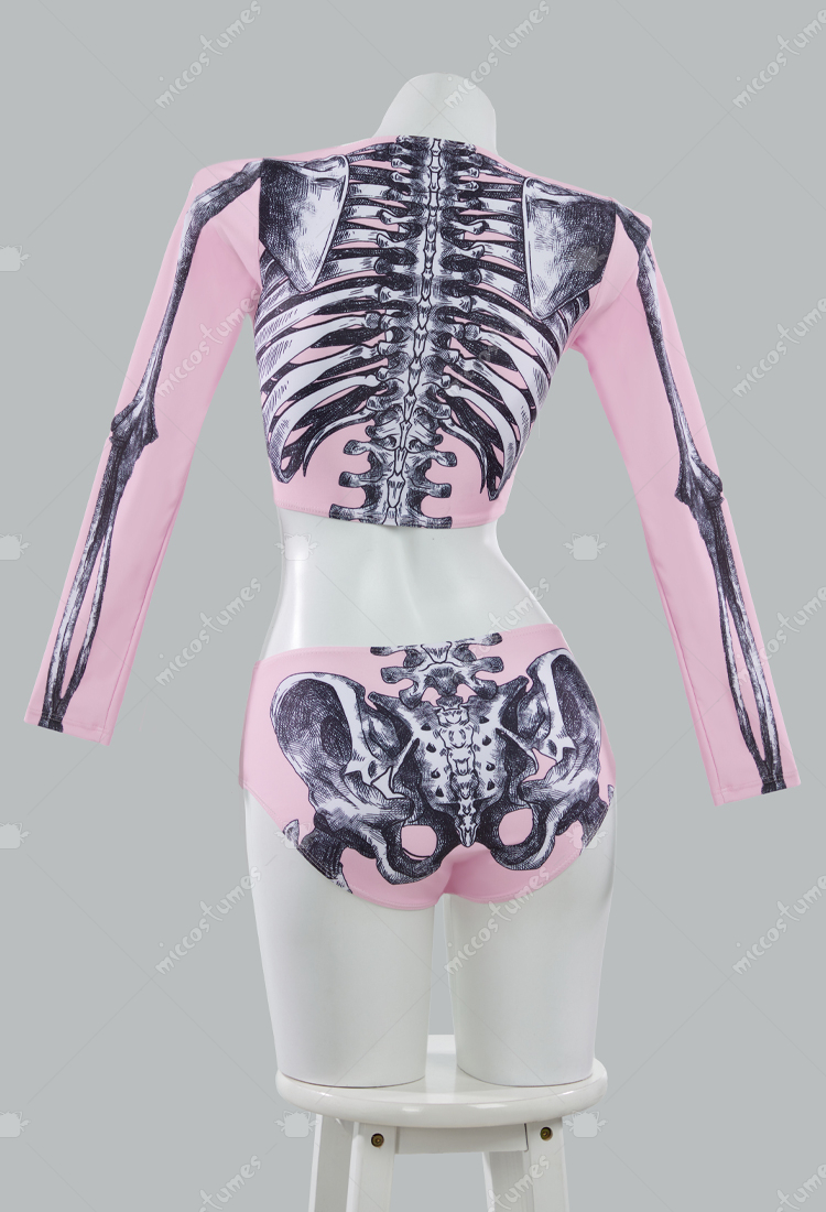 Halloween Pink Skull Pattern Two-Piece Swimsuit - Gothic Long Sleeve ...