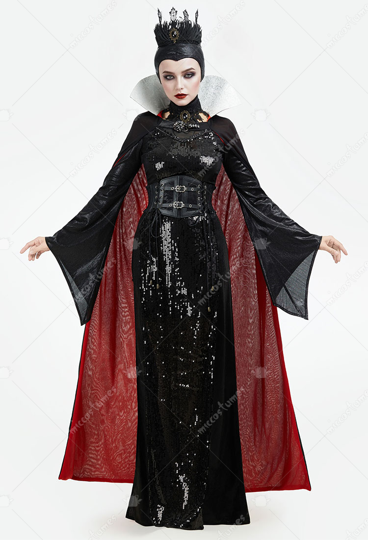 Halloween Queen Costume for Women - Black Witch Dress Gown Cosplay ...