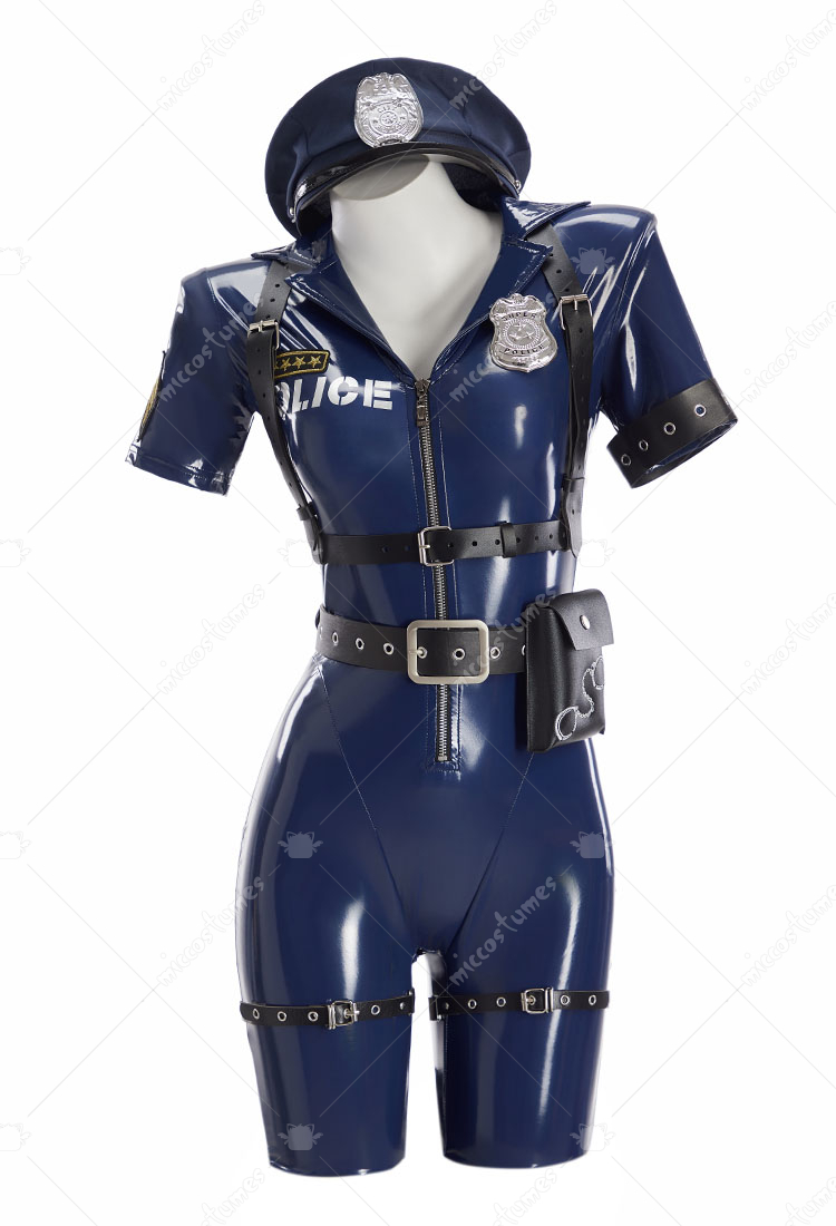 Female Polizistinnen Cosplay - Kostüm PU-Leder Sexy Blauer Bodysuit mit ...