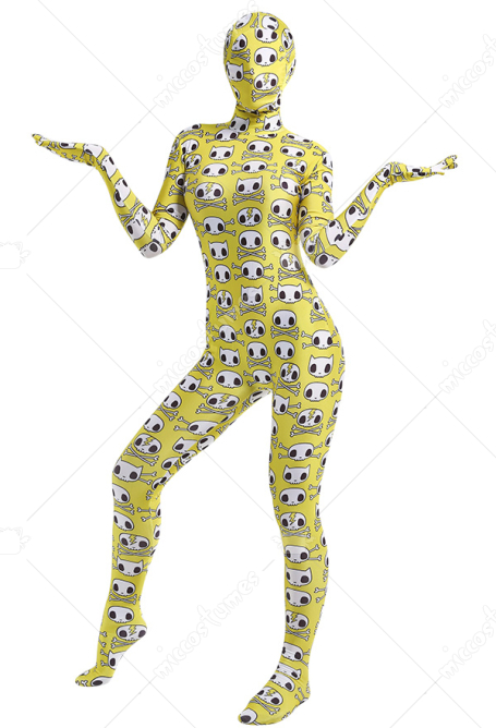 Halloween Style Cartoon Skeleton Pattern Printed Full Bodysuit Costume ...