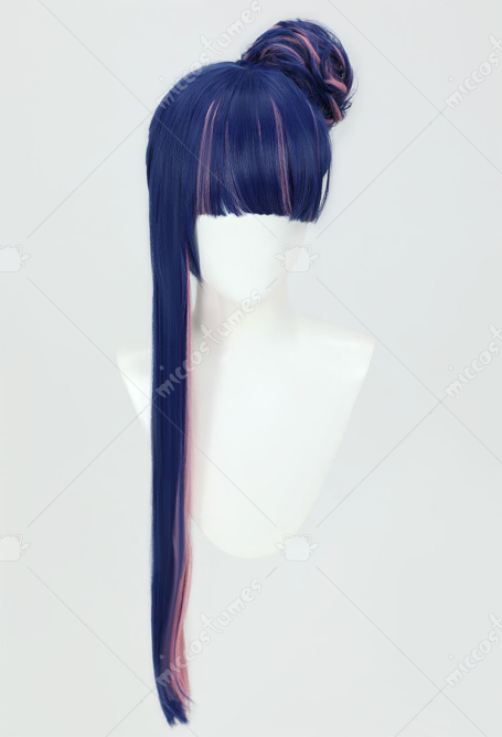 Stocking Wig- Long Straight Blue Pink Wig with Bangs Panty Stocking ...